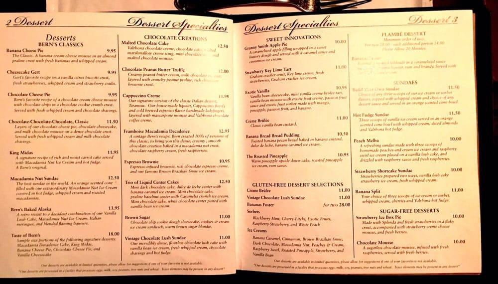 Menu at Bern's Steak House steakhouse, Tampa, 1208 S Howard Ave