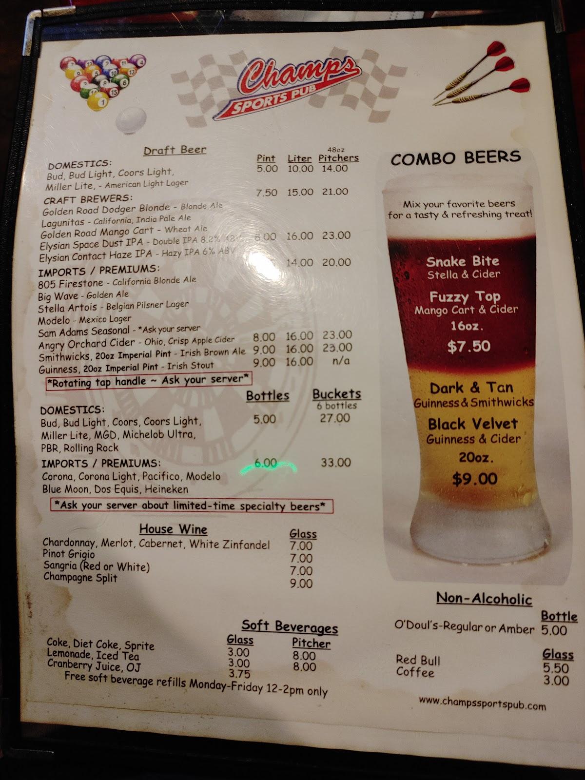 Menu at Champs Sports Pub, Burbank
