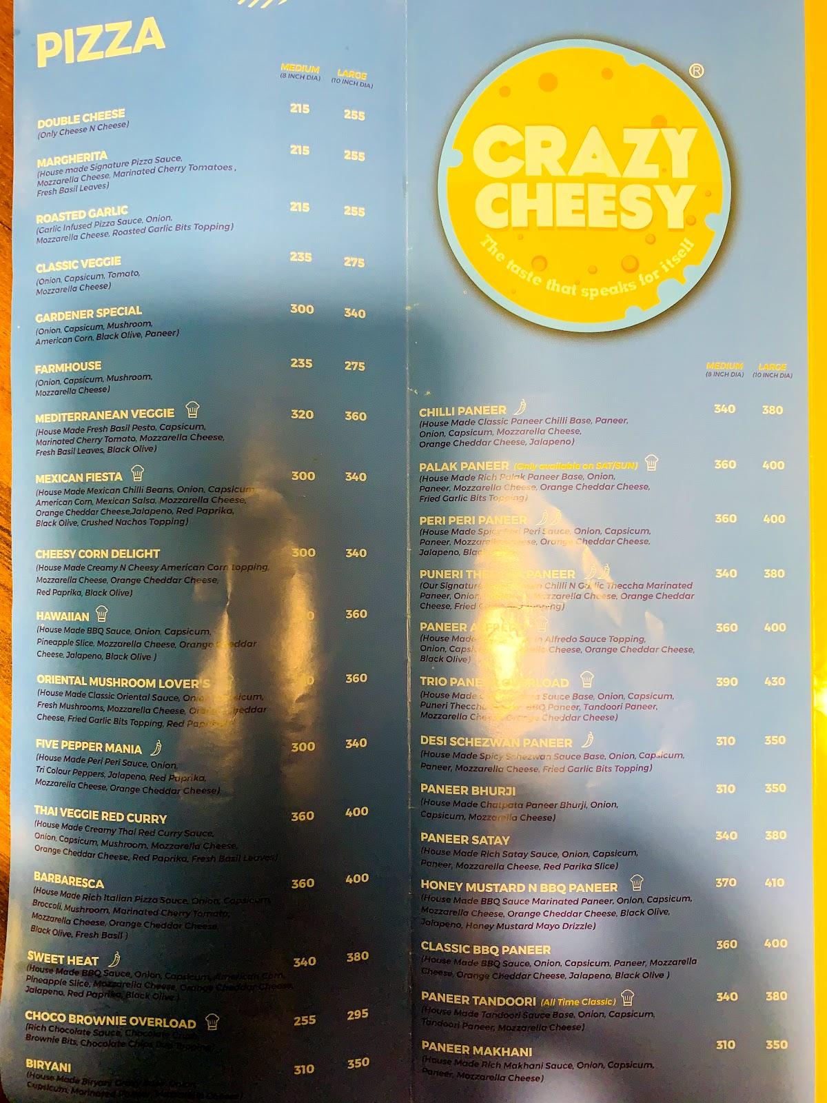 Menu at Crazy Cheesy Cafe Warje, Pune