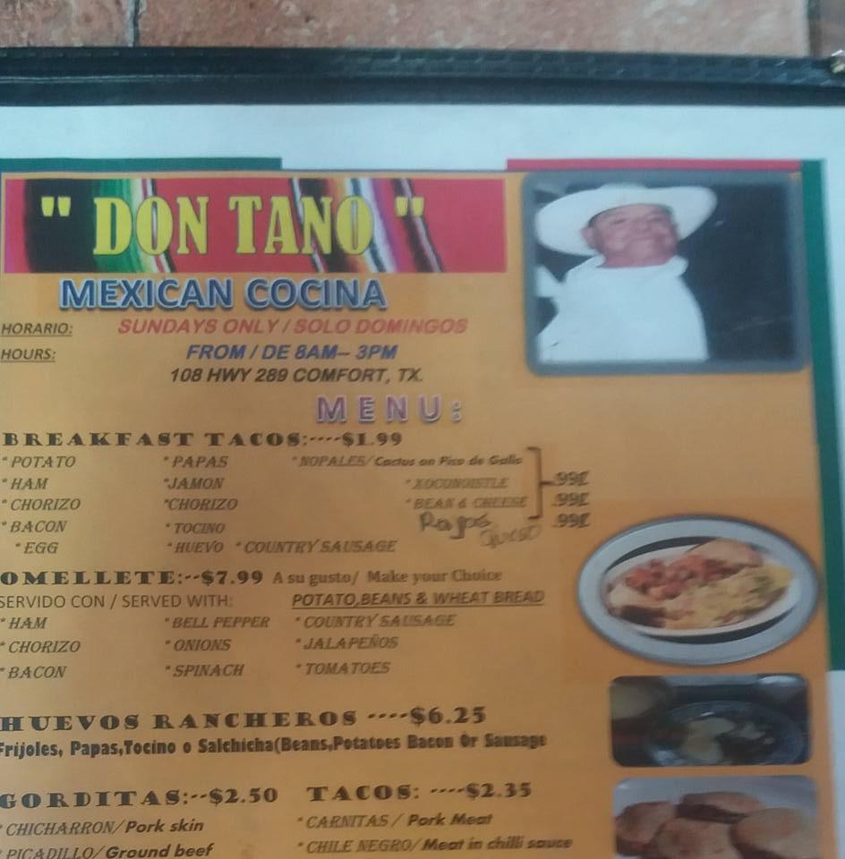Menu at Don Tanos Mexican Food restaurant, Comfort