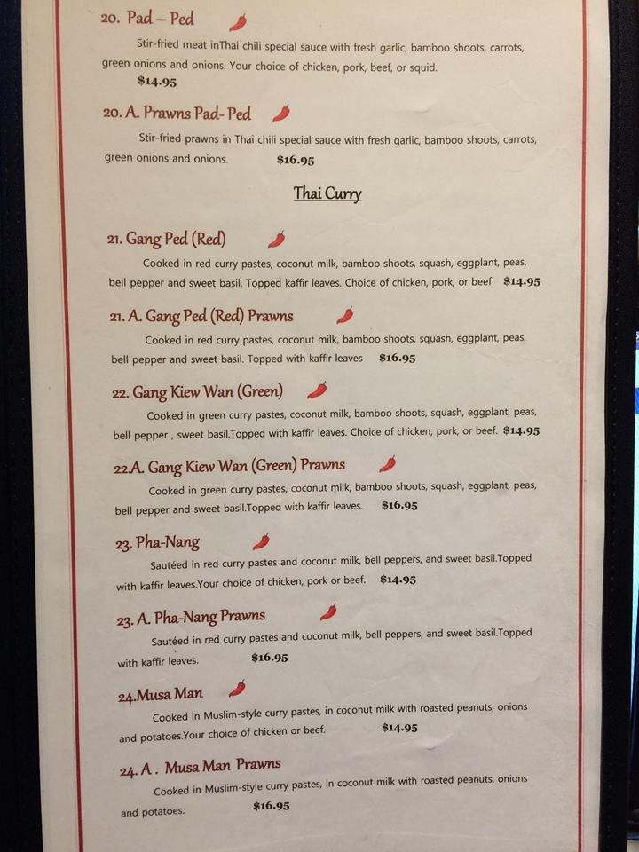 Menu at Family Thai Restaurant, Cranbrook