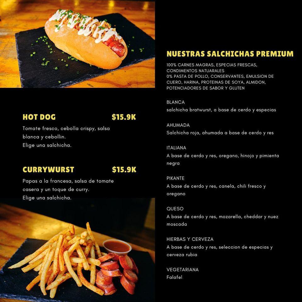 Menu at German Street Food restaurant, Medellín