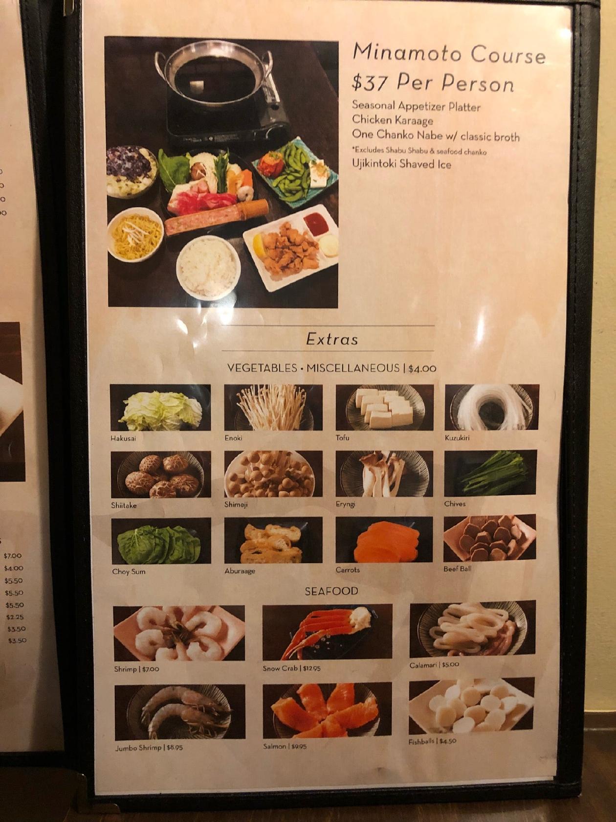 Menu at Ichiriki Japanese Nabe Restaurant, Honolulu, 510 Piikoi St