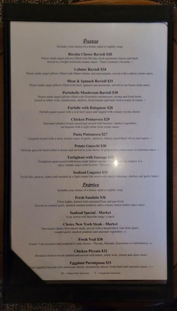 Menu at La Mia Cucina restaurant, Pacific Grove