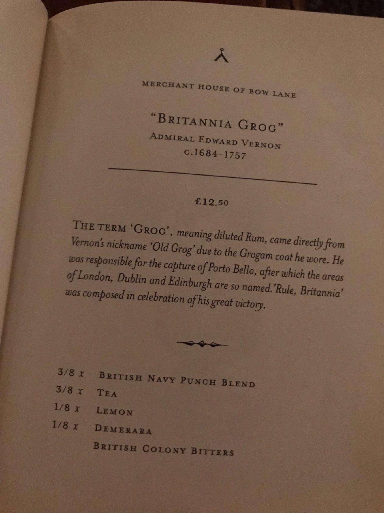 Menu at Merchant House London pub & bar, London, 13 Well Ct
