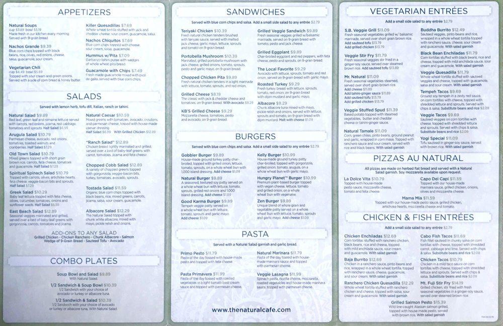 Menu at Natural Cafe, Santa Barbara, 361 Hitchcock Way