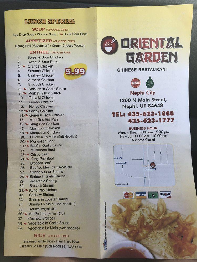 Menu at Oriental Garden restaurant, Nephi
