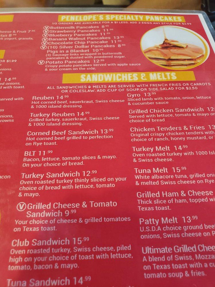 Menu at Penelope's Diner restaurant, Delray Beach