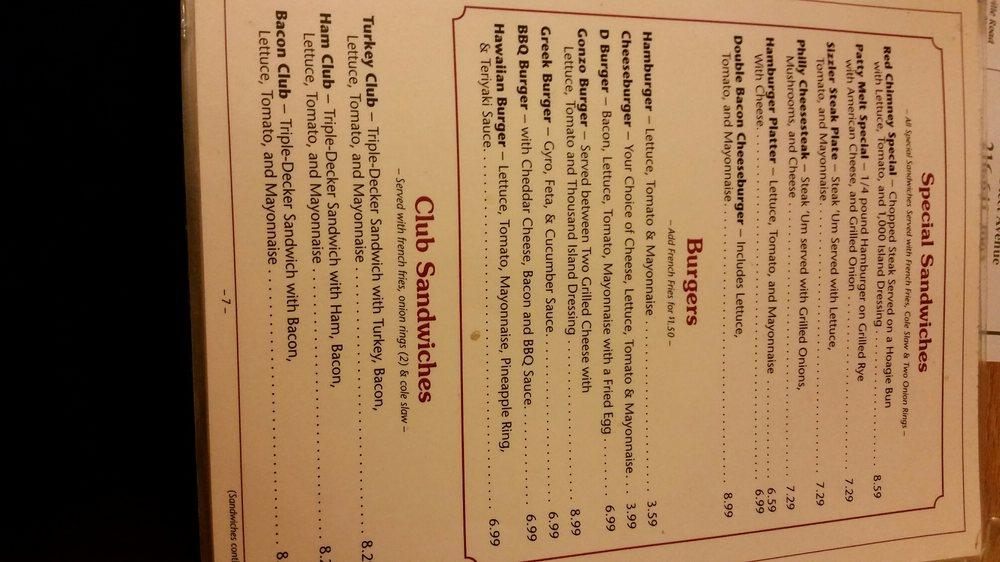 Menu at Red Chimney restaurant, Cleveland