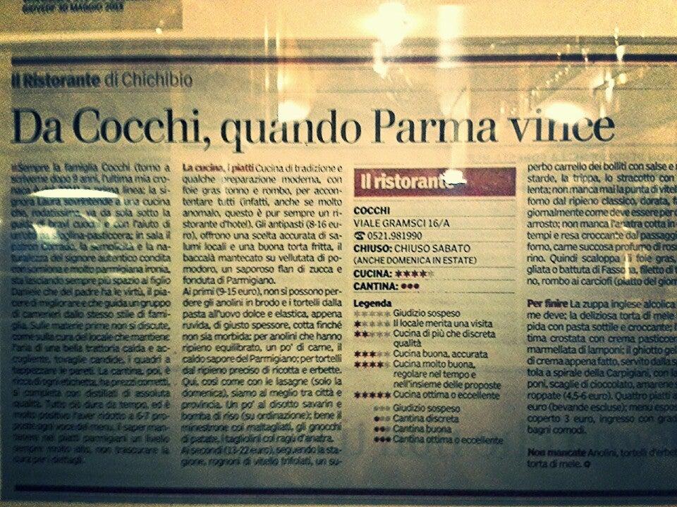 Menu da Ristorante Cocchi, Parma