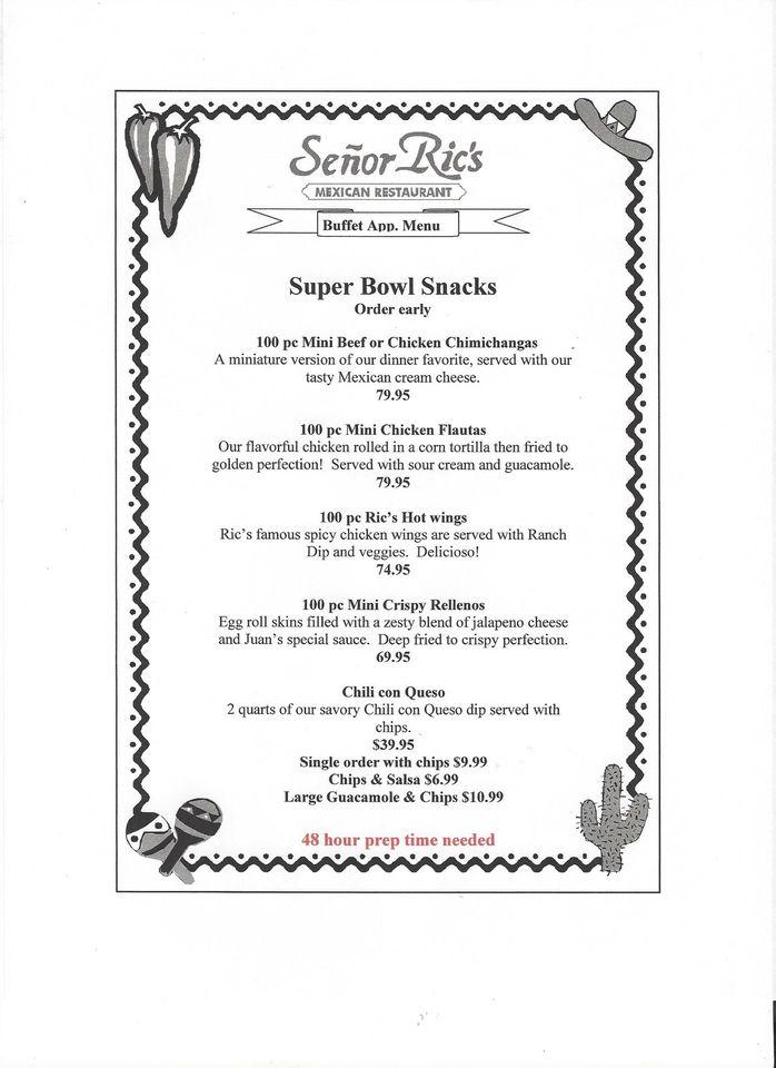 Menu at Senor Ric's Mexican Restaurant, Aurora, E Mississippi Ave