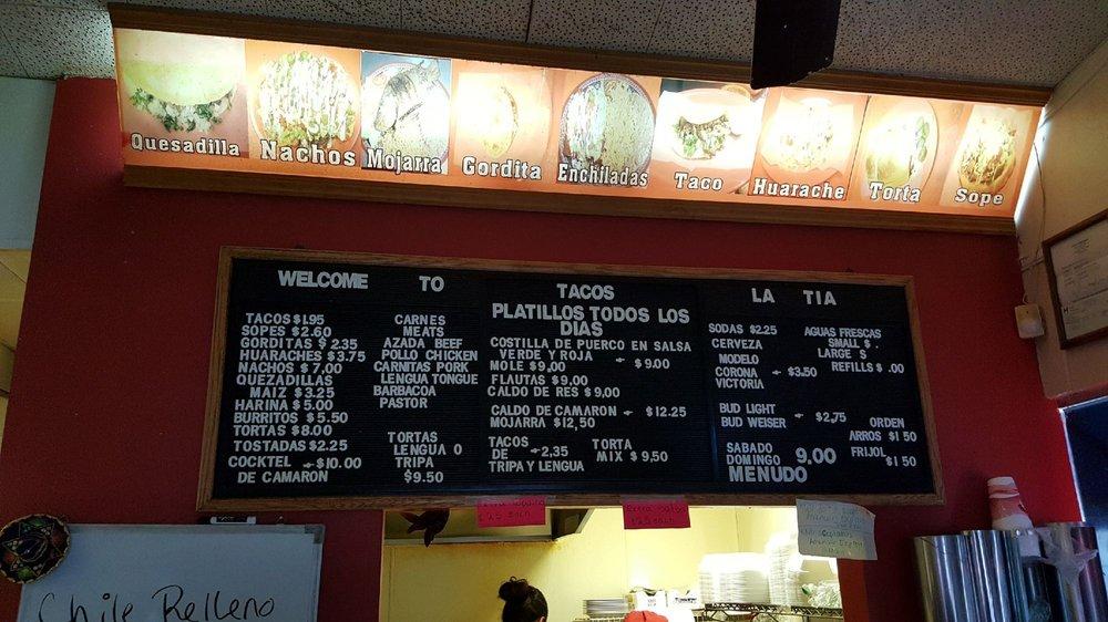 Menu at Tacos La Tia restaurant, Muskogee, 604 East Side Blvd