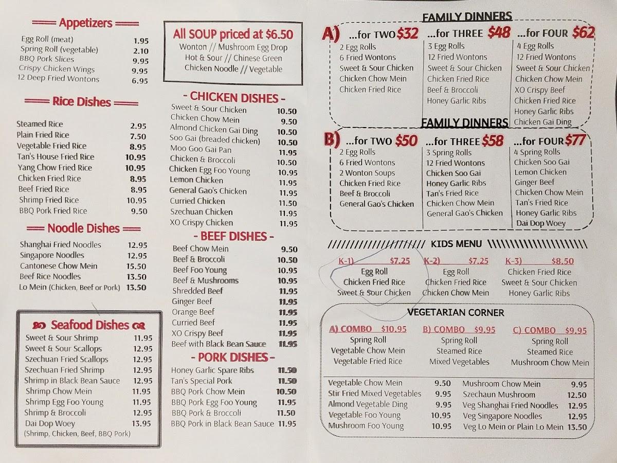 Menu at Tans Family Restaurant, Dartmouth