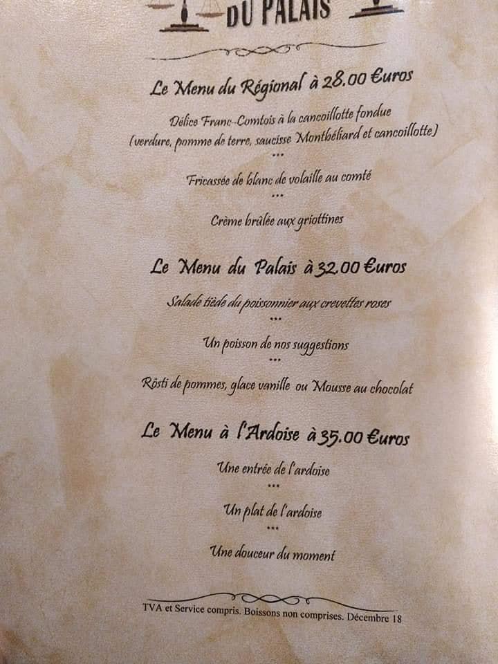 Menu au Restaurant Du Palais, Belfort