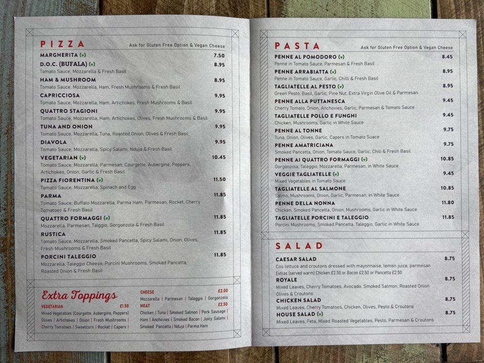 Carta de pizzería Carmelo's, Saint Albans