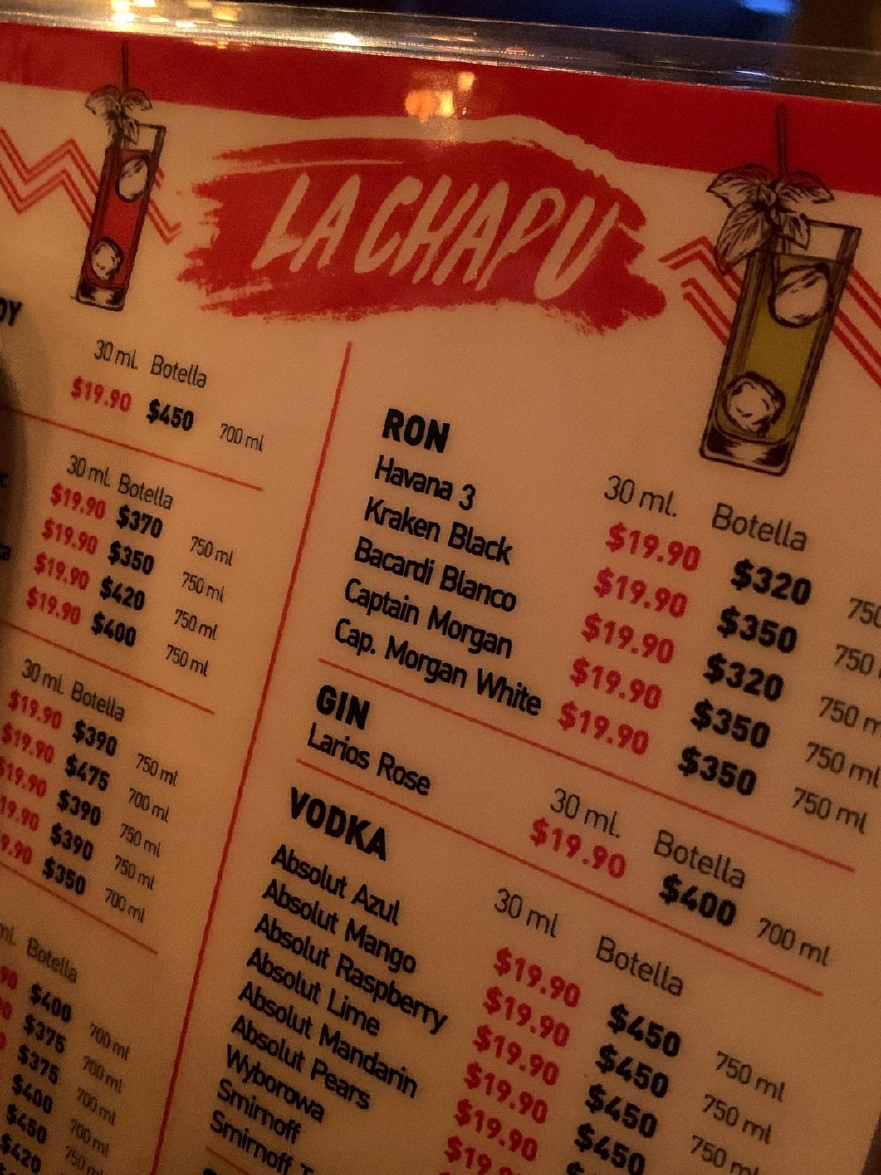 Menu at Cervecería Chapultepec pub & bar, Manzanillo