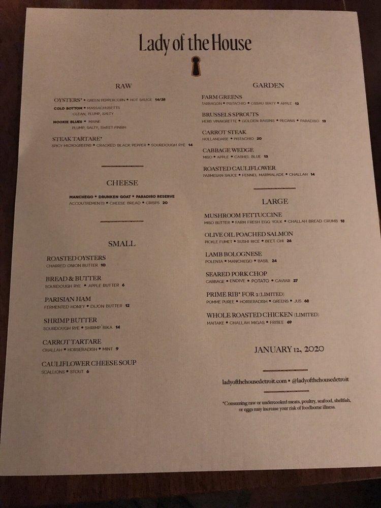Menu at Lady of the House pub & bar, Detroit