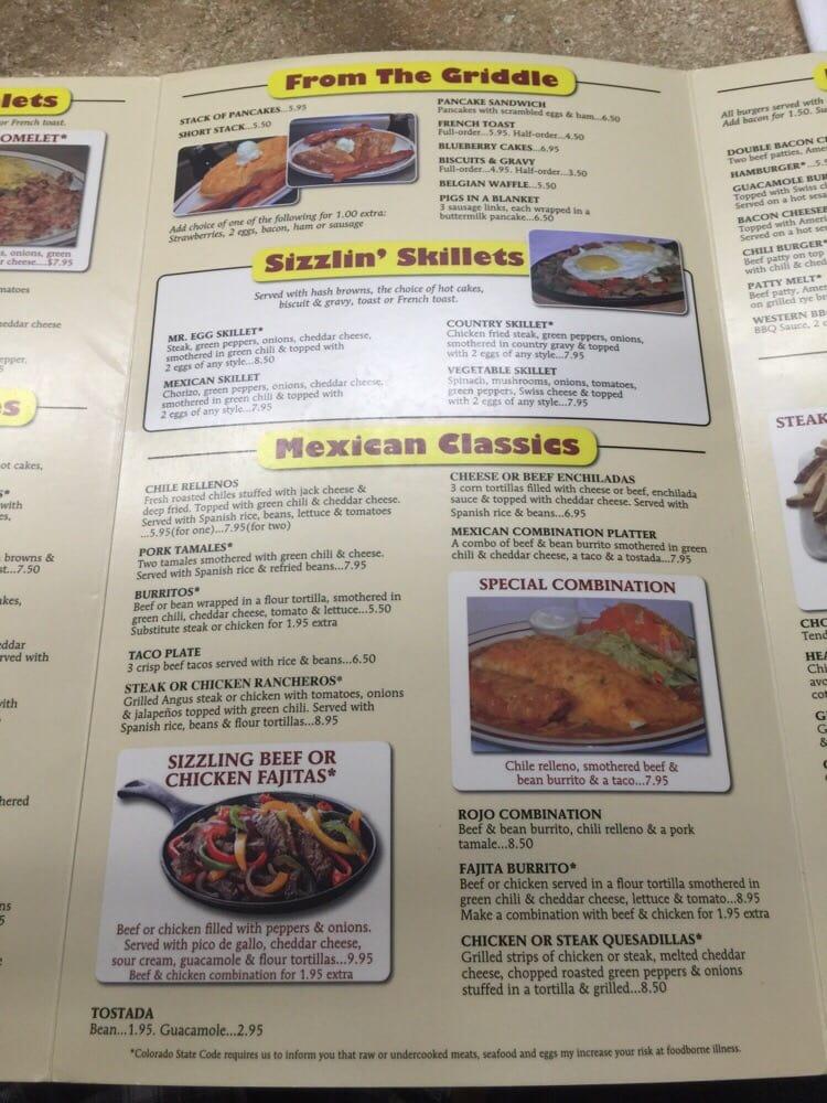 Menu at Mr. Egg restaurant, Denver