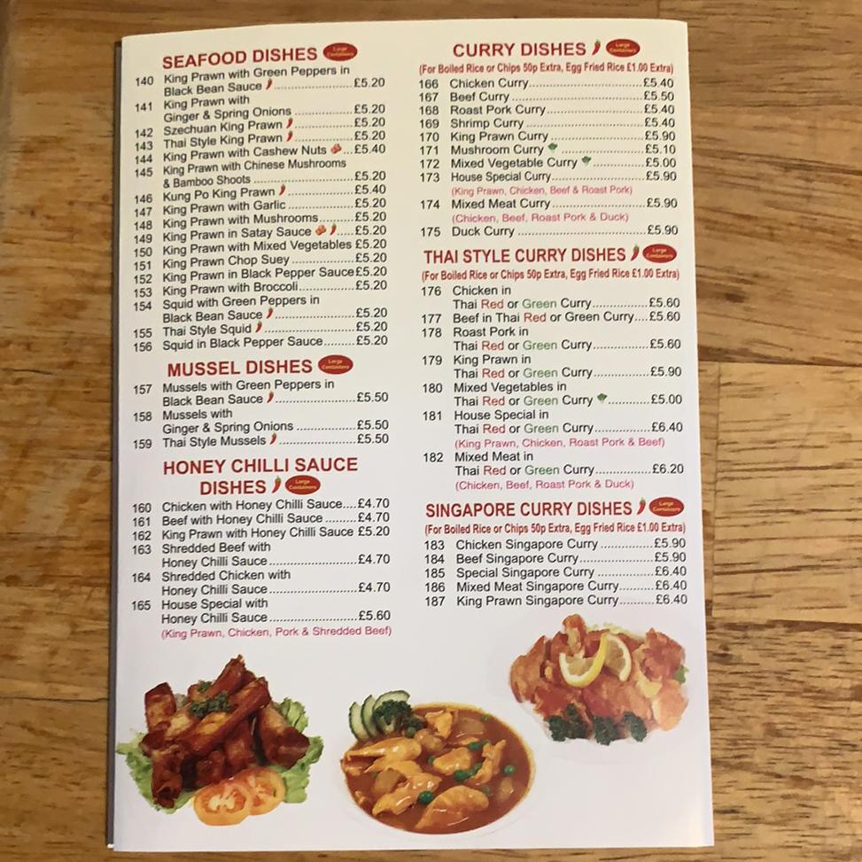 Menu at Peking house, Whitehaven