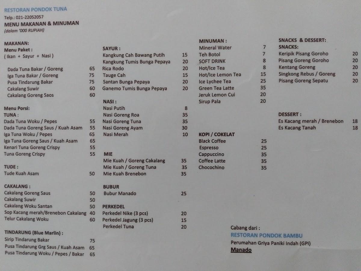 Menu at Pondok Tuna - Green Lake City restaurant, Tangerang, Rukan Crown