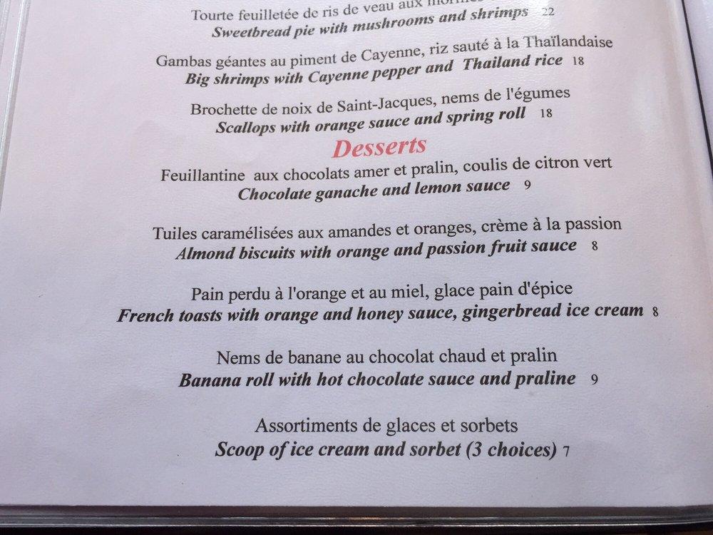 Menu at Restaurant le Cheval Blanc, Vézelay