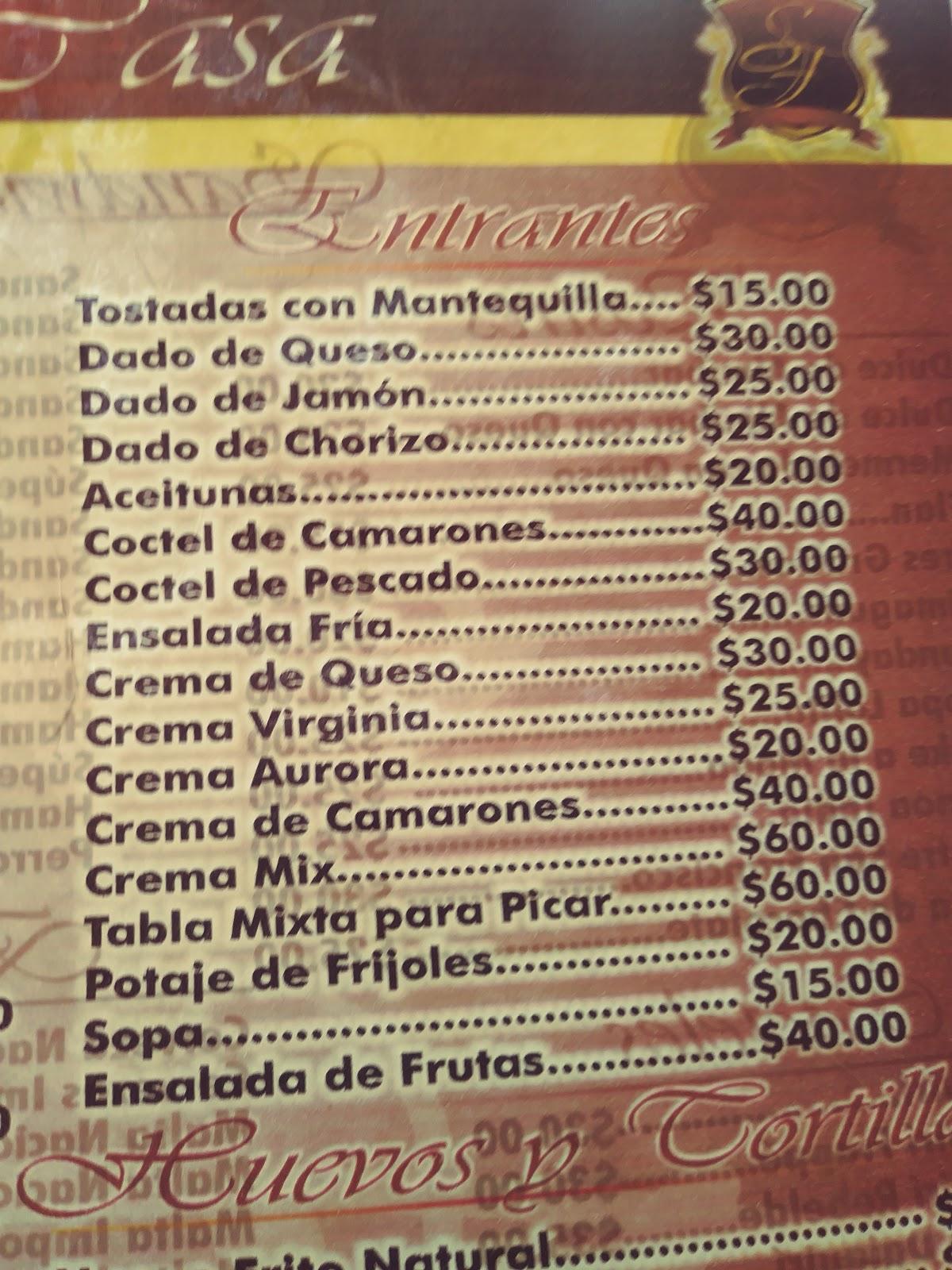 Menu at San Francisco restaurant, Santiago de Cuba