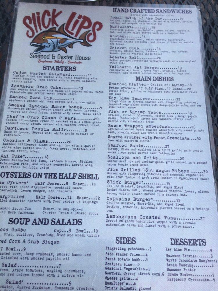 Menu at Slick Lips Seafood & Oyster House restaurant, Miramar Beach
