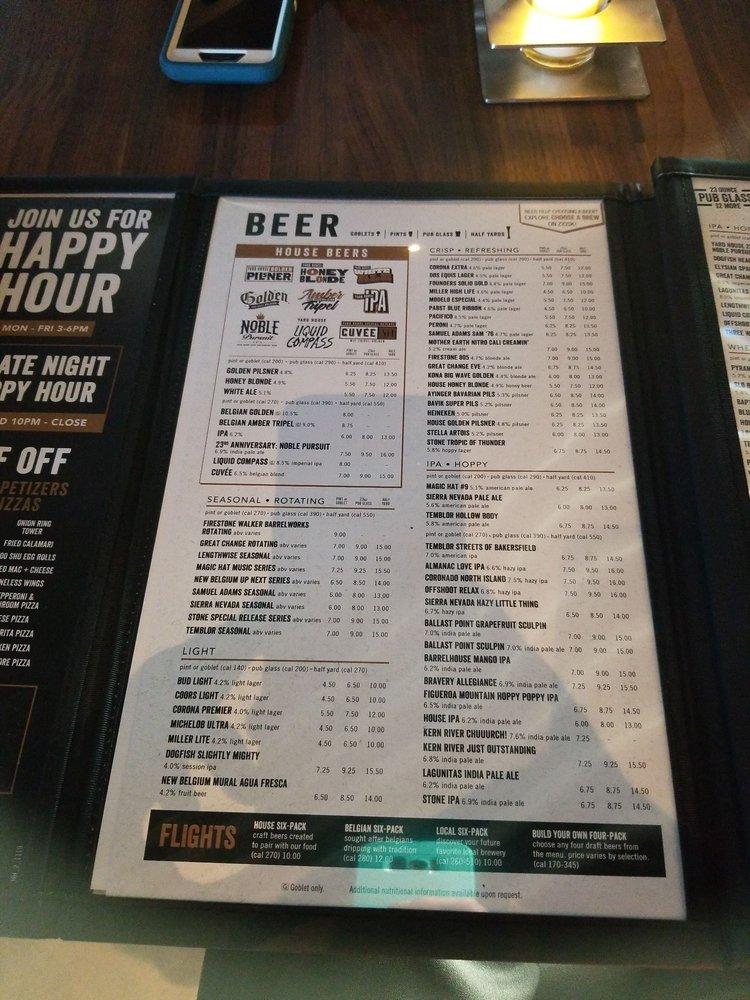 Menu at Yard House pub & bar, Bakersfield