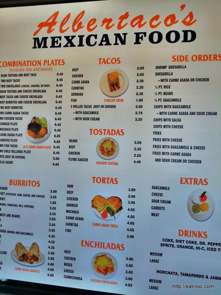 Carta del restaurante Albertaco's Mexican Food Inc, Orange