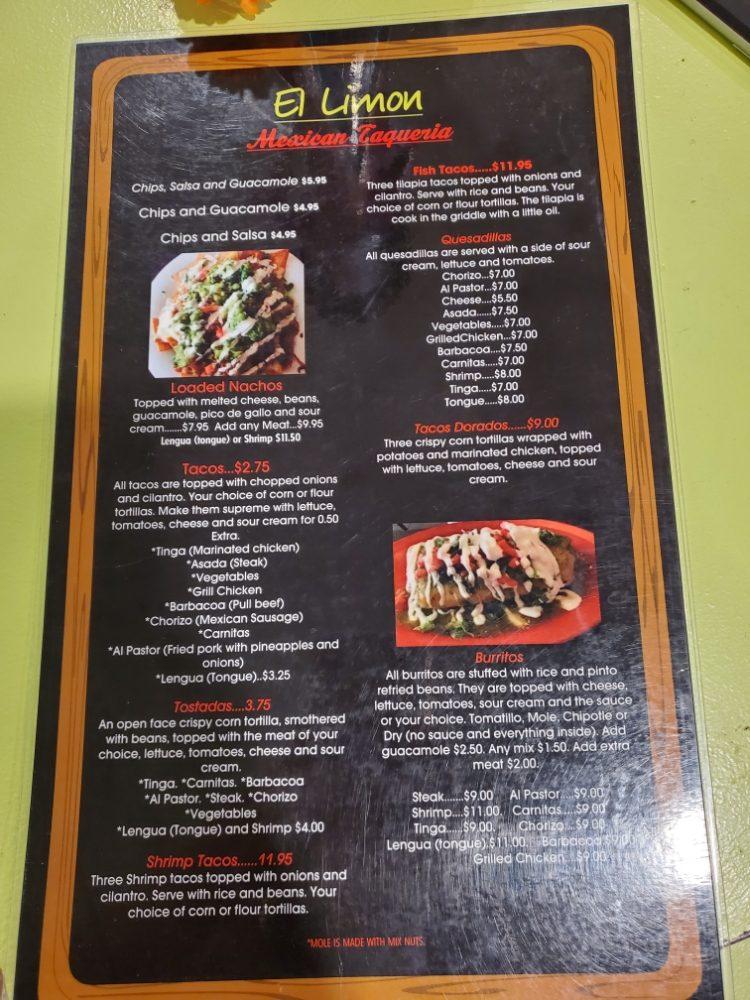 Menu at El Limon Eagleville restaurant, Eagleville