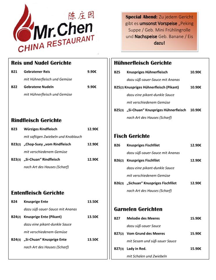 Speisekarte von Mr. Chen restaurant, Hannover