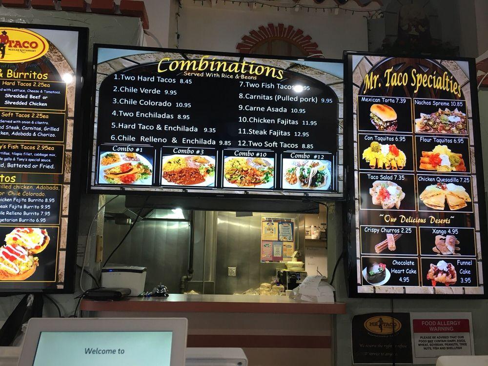 Menu at Mr Taco restaurant, Lompoc