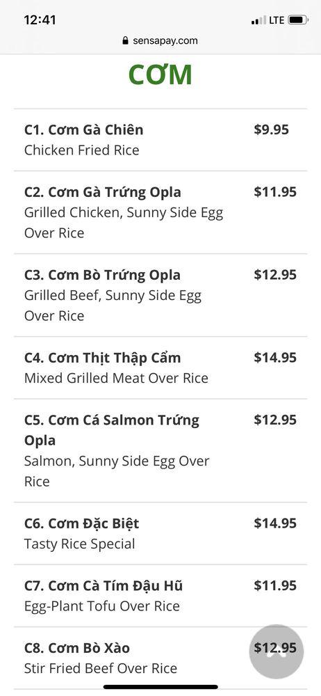 Menu at Tasty Bowl restaurant, Oakland