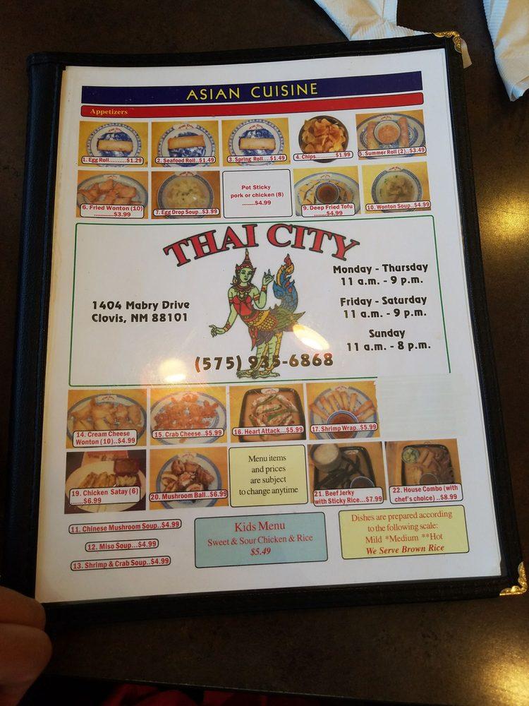 Menu at Thai City restaurant, Clovis