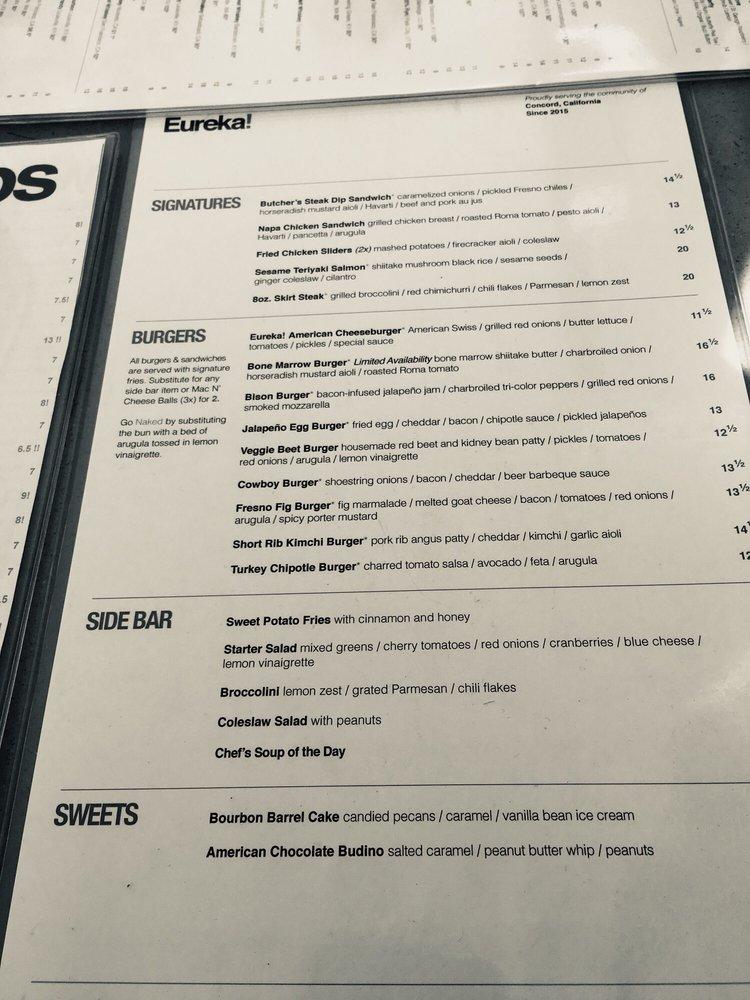 Menu at Eureka! pub & bar, Concord