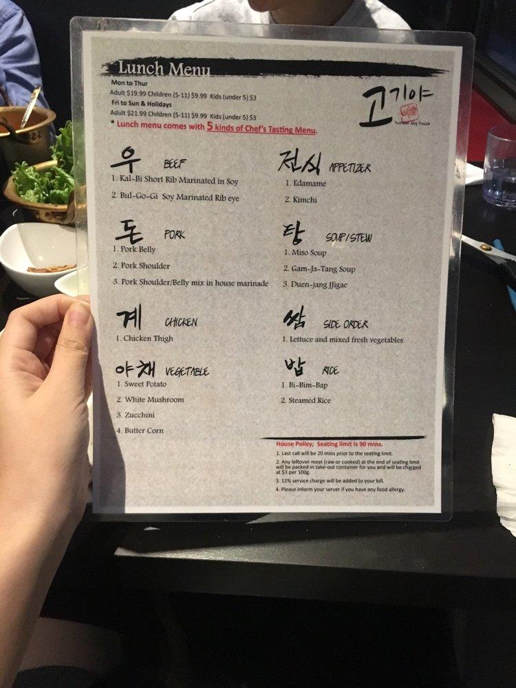 Menu at GOGIYA (Central Kitchen) BBQ, Ottawa