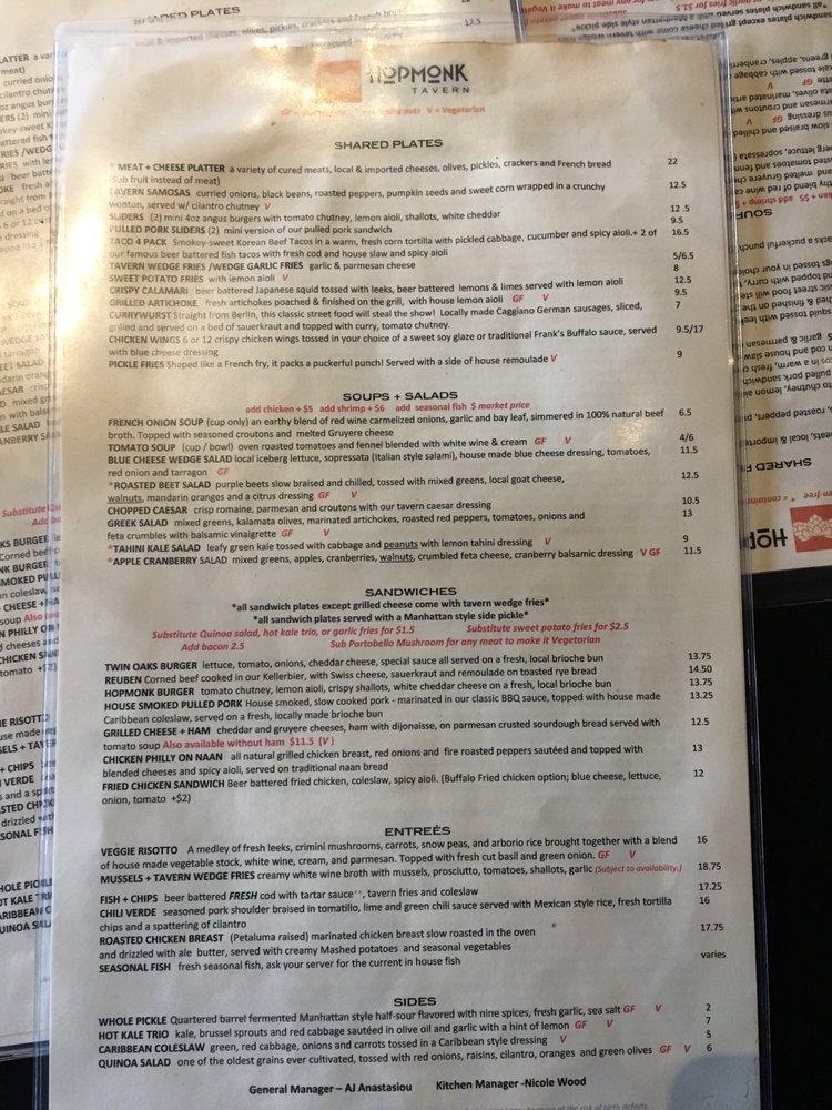 Menu at HopMonk Tavern Novato pub & bar, Novato