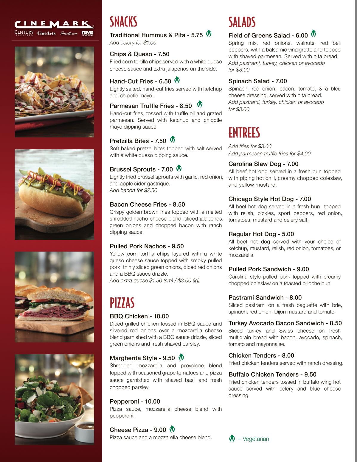 Menu at Cinemark Bistro at The Carolina Asheville restaurant, Asheville