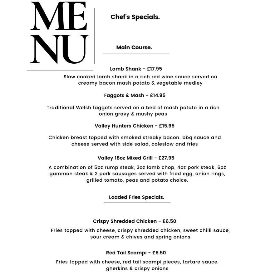 Menu at The Valley pub & bar, Southgate