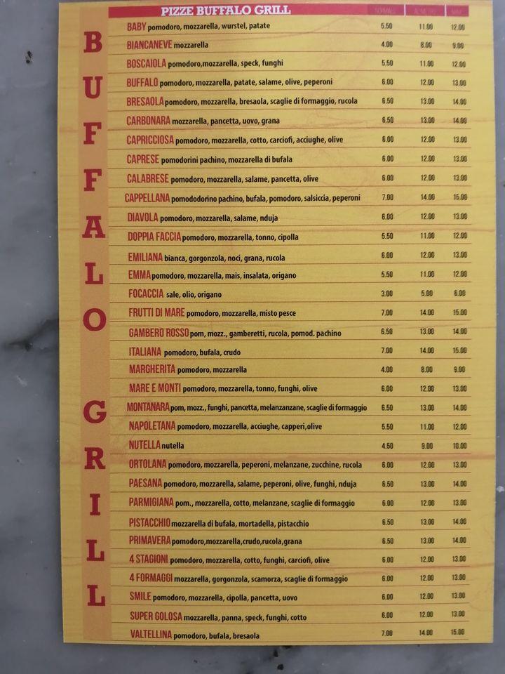 Menu at Buffalo Grill restaurant, Reggio Calabria, Via Nazionale