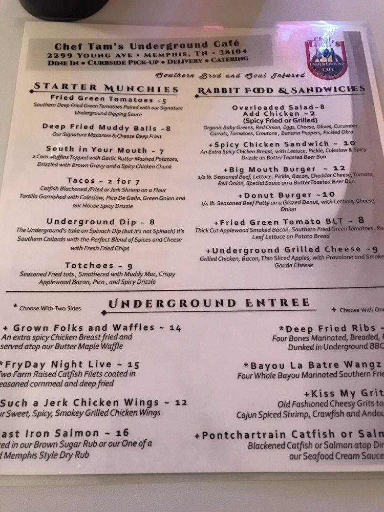 Menu at Chef Tam's Underground Cafe, Memphis, 668 Union Ave