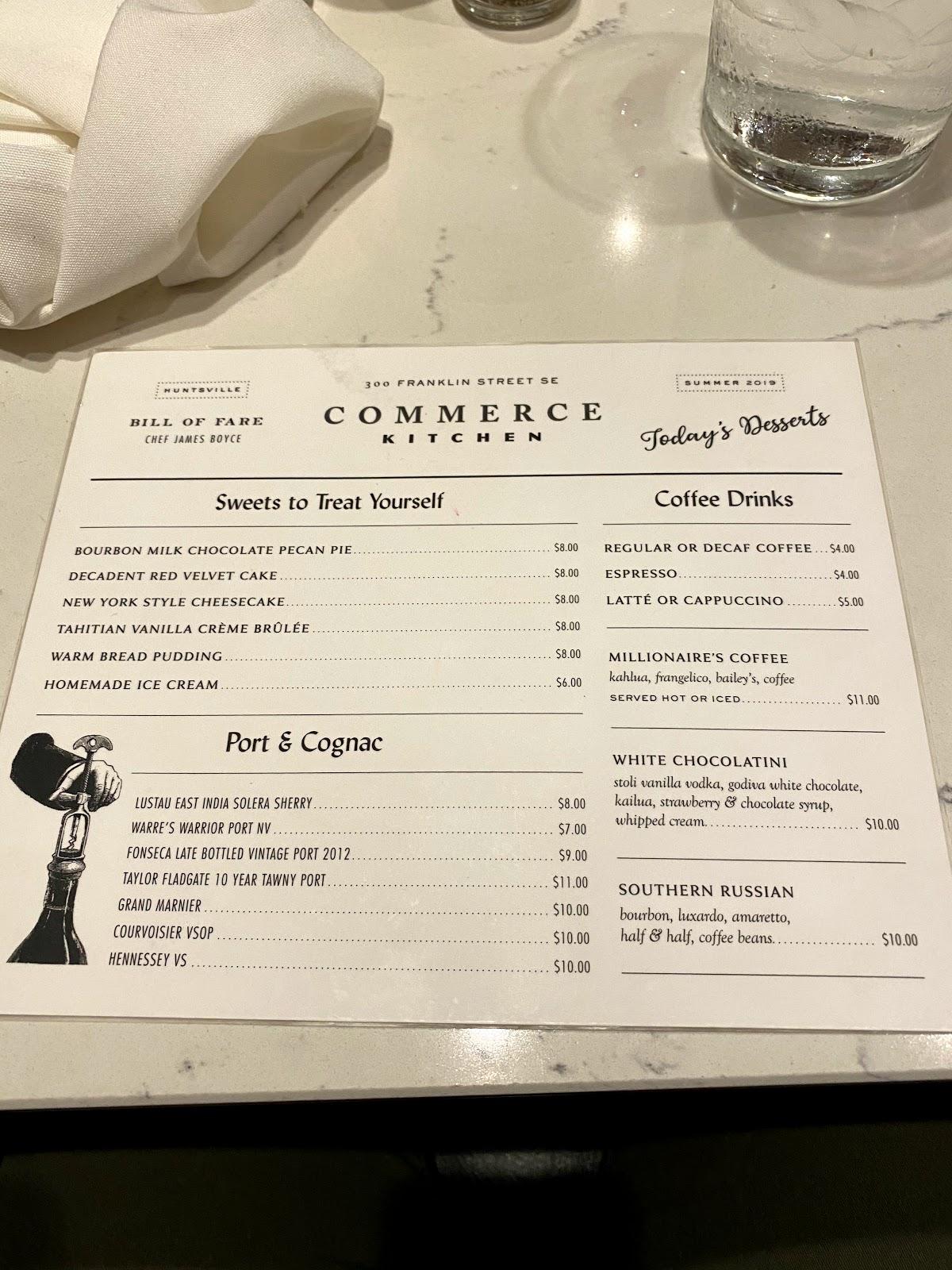 Menu at Commerce Kitchen pub & bar, Huntsville