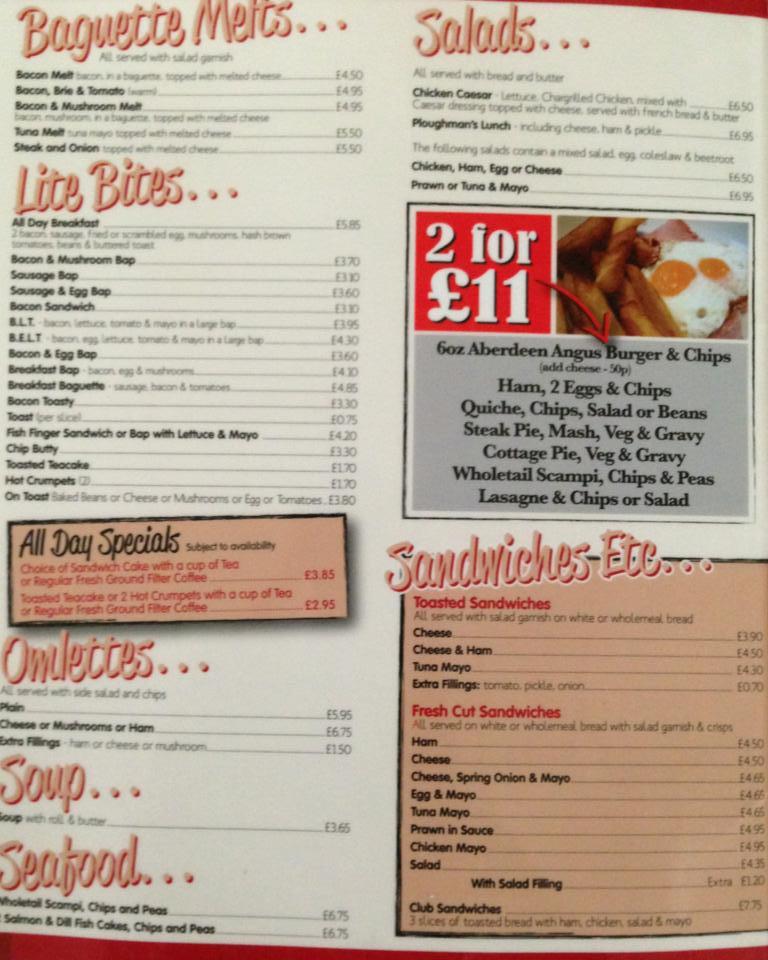 Menu at The Cottage Loaf (The Hildreds Shopping Centre) cafe, Skegness