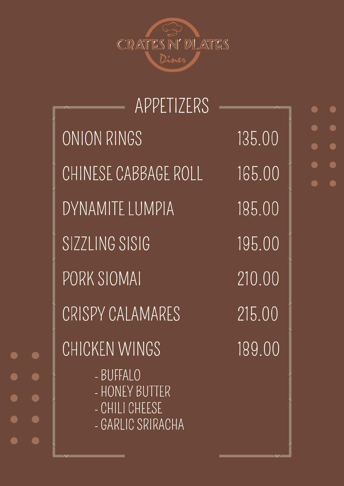 Menu at Crates N' Plates Diner, Iloilo City