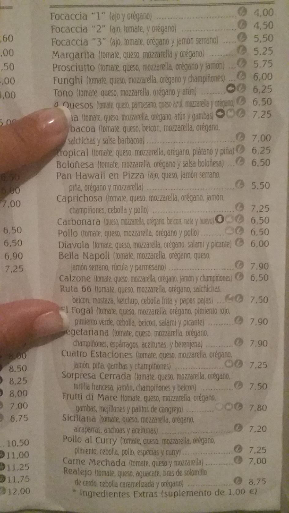 Menu at El Fogal Pizzería Restaurante, Los Realejos