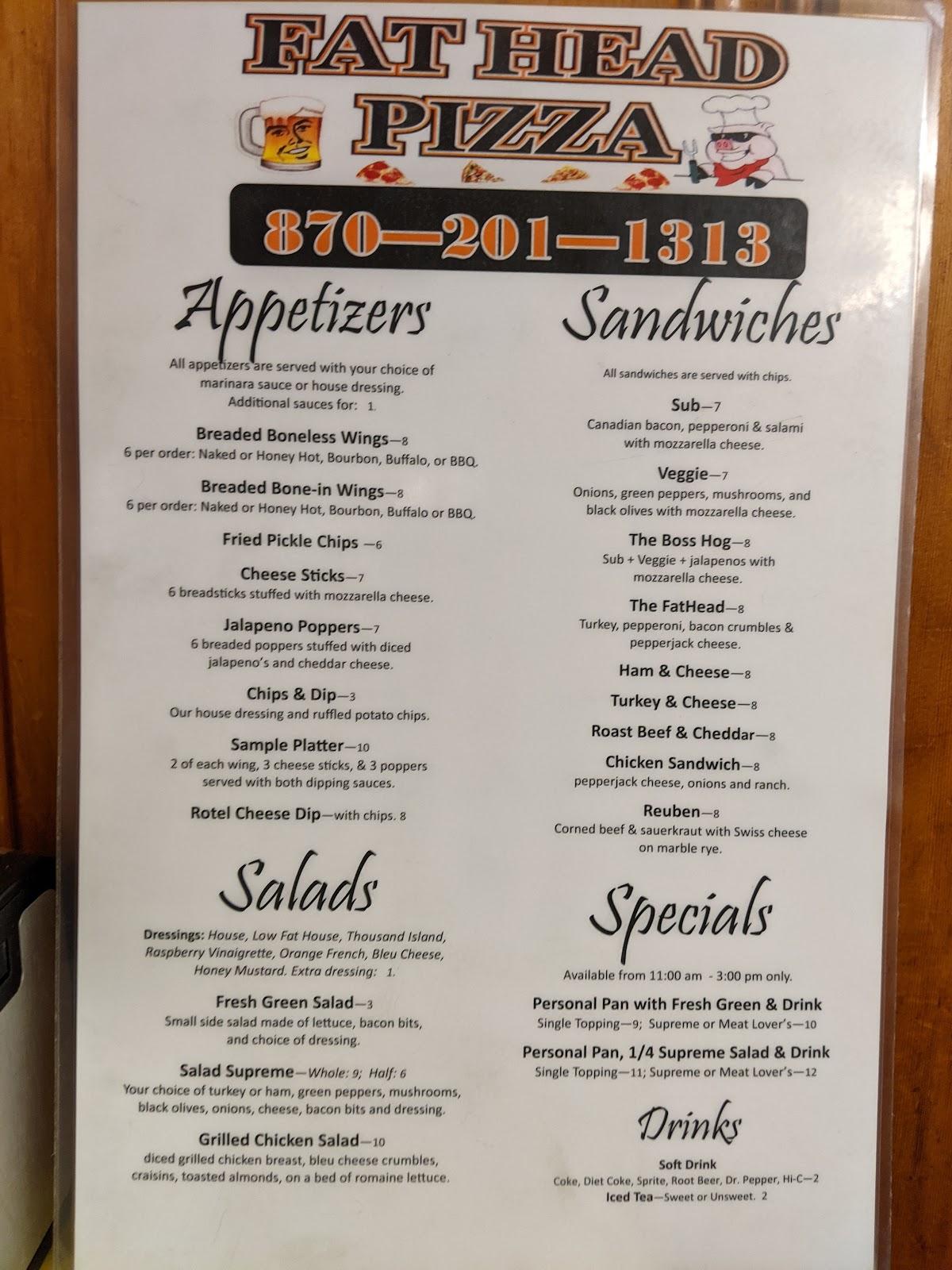 Menu at Fat Head Pizza pizzeria, Newport