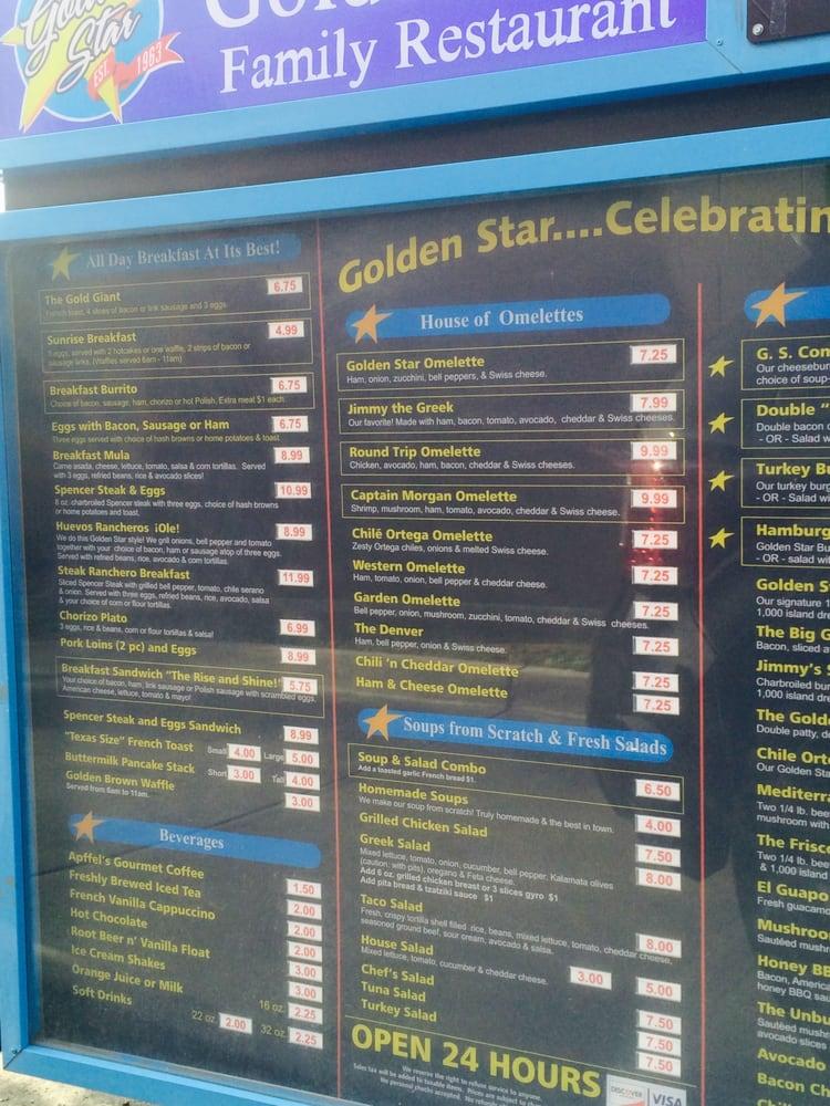 Menu at Golden Star Restaurant, Long Beach, W Pacific Coast Hwy