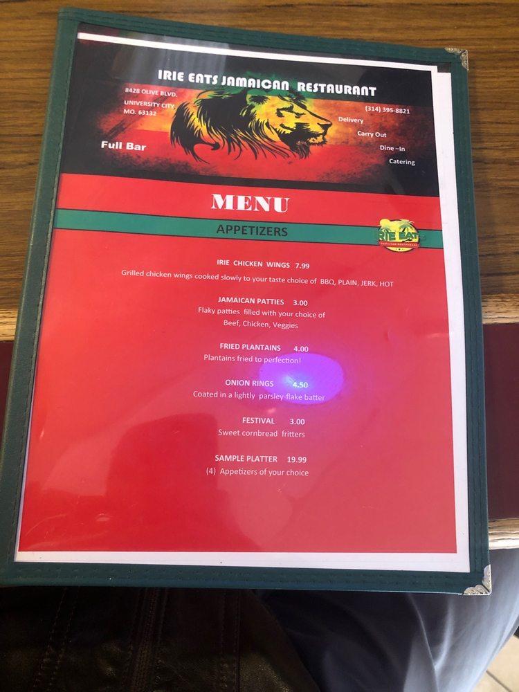 Carta de Irie Eats Jamaican Restaurant, San Luis