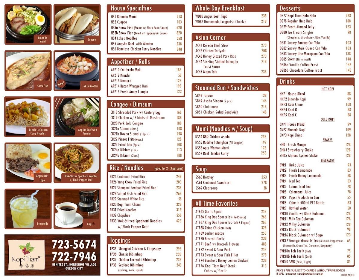 Menu at Kopi Tiam restaurant, Quezon City, #3 C. Benitez St