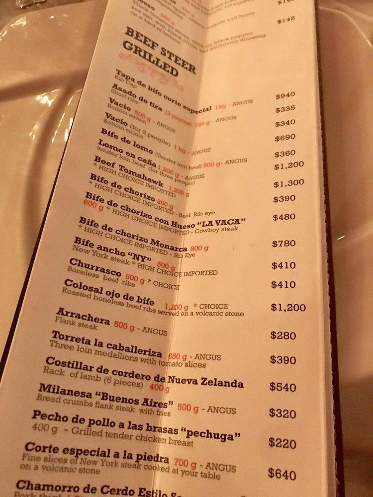 Carta de parrilla Asador La Vaca Argentina Puerto Vallarta, Puerto ...